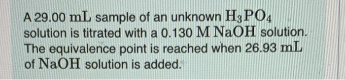 Solved A 29.00 mL sample of an unknown H3PO4 solution is | Chegg.com