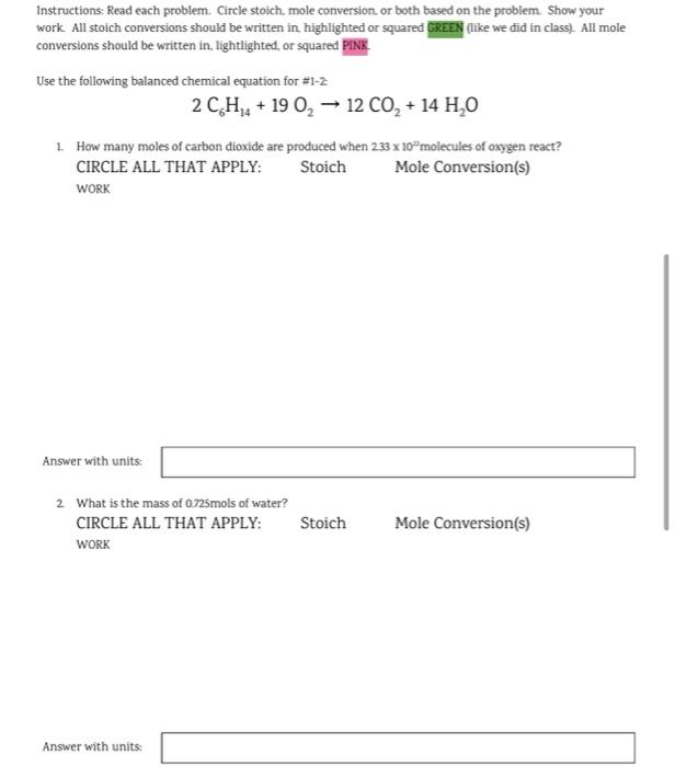Solved Instructions: Read each problem. Circle stoich mole | Chegg.com
