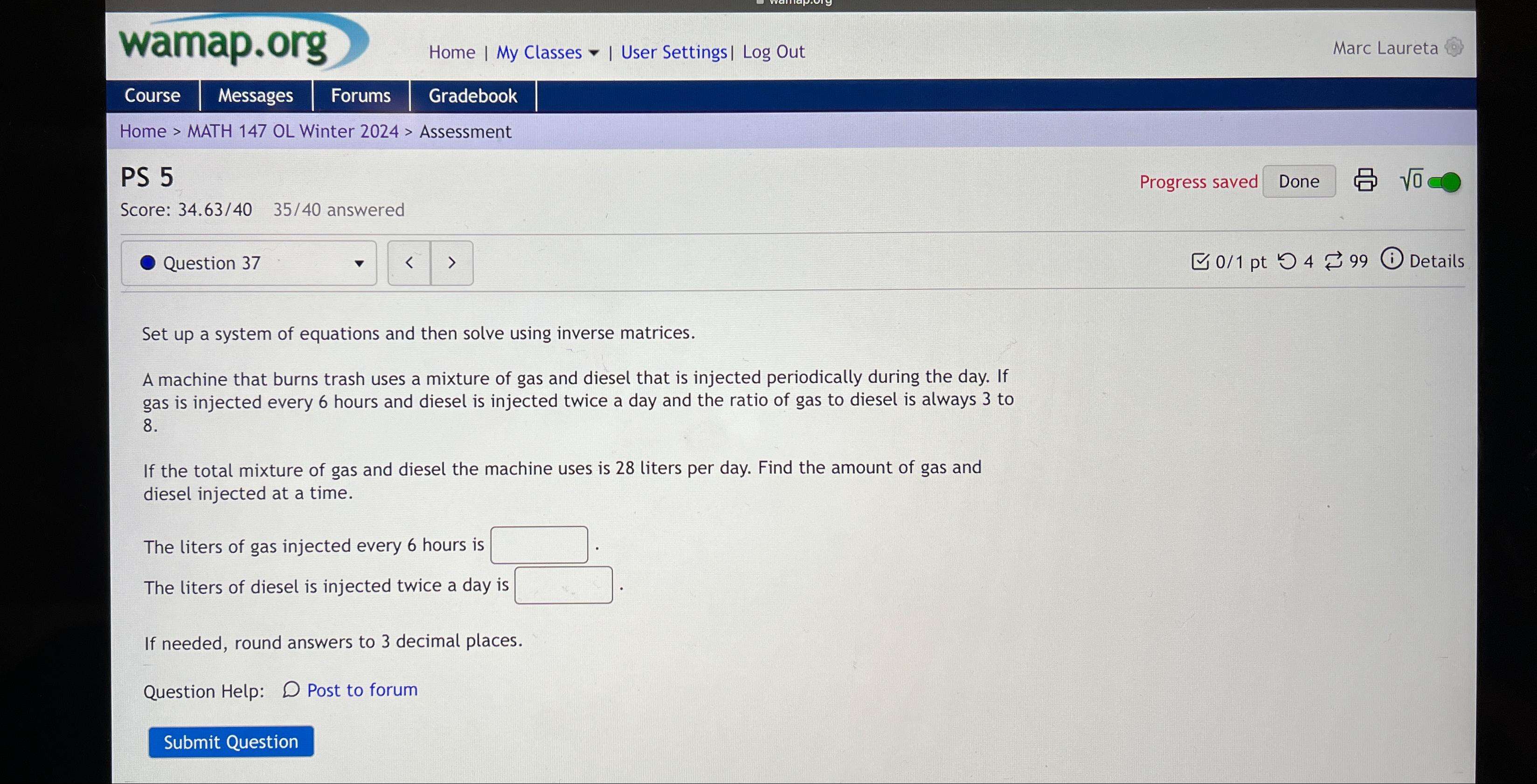 Solved wamap.orgHome | ﻿My Classes - | ﻿User Settings| ﻿Log | Chegg.com