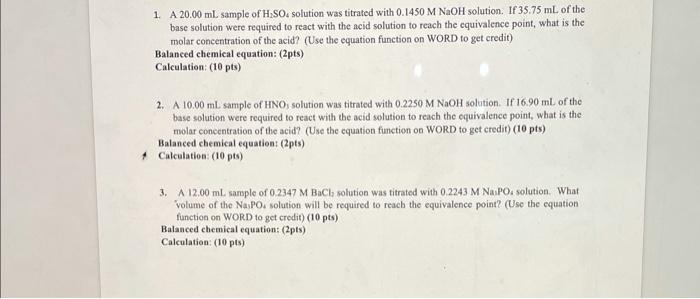 Solved 1. A 20.00 mL sample of H2SO4 solution was titrated | Chegg.com