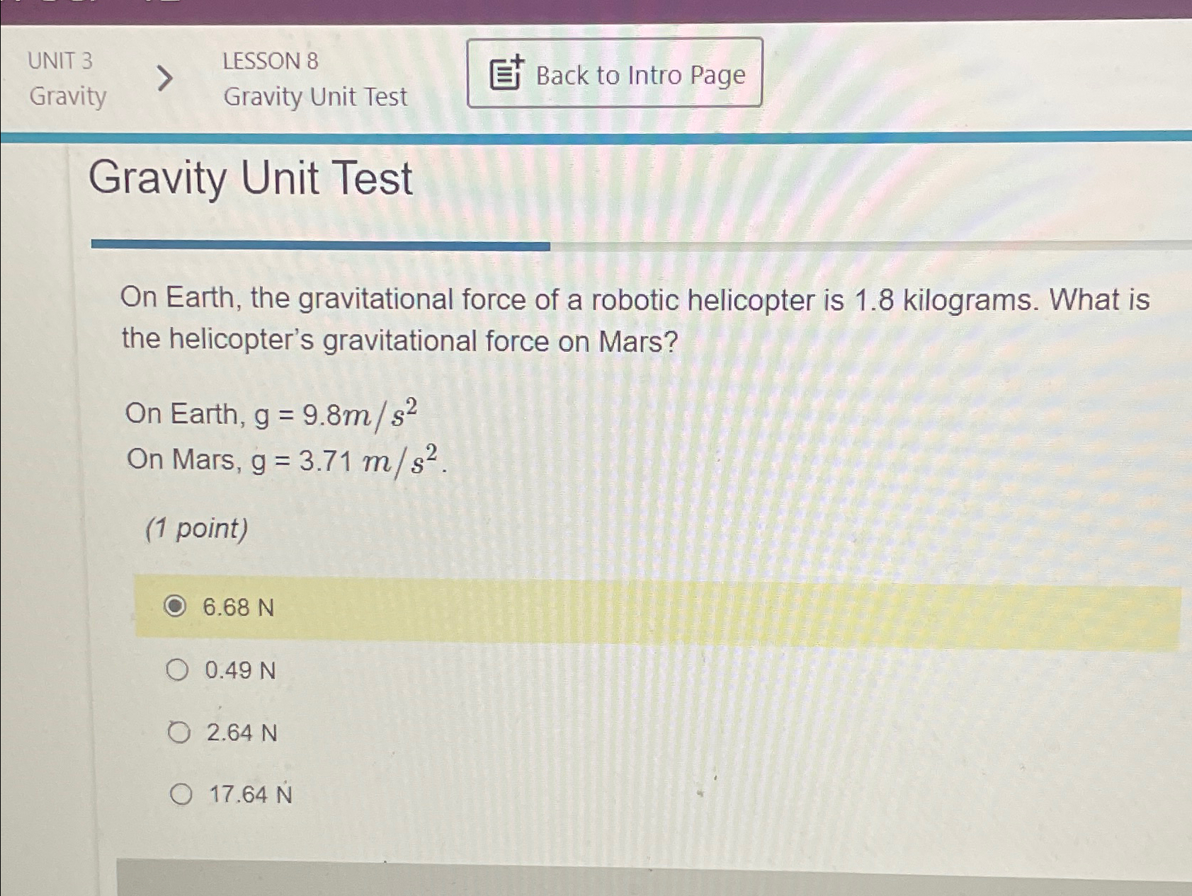 Solved UNIT 3LESSON 8GravityGravity Unit TestGravity Unit | Chegg.com