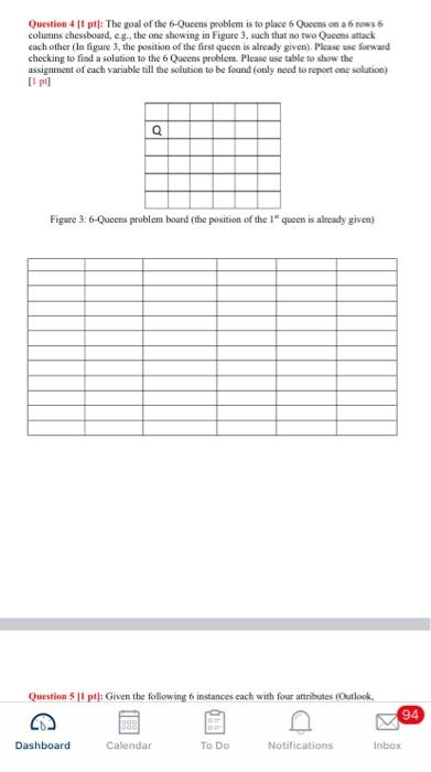 Solved Question 4 | pt: The goal of the 6-Queens problem is | Chegg.com