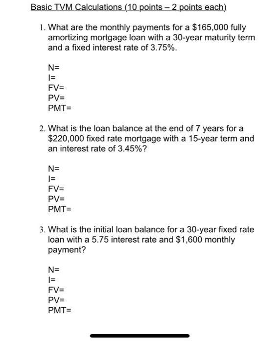Solved Basic TVM Calculations (10 points – 2 points each) 1. | Chegg.com