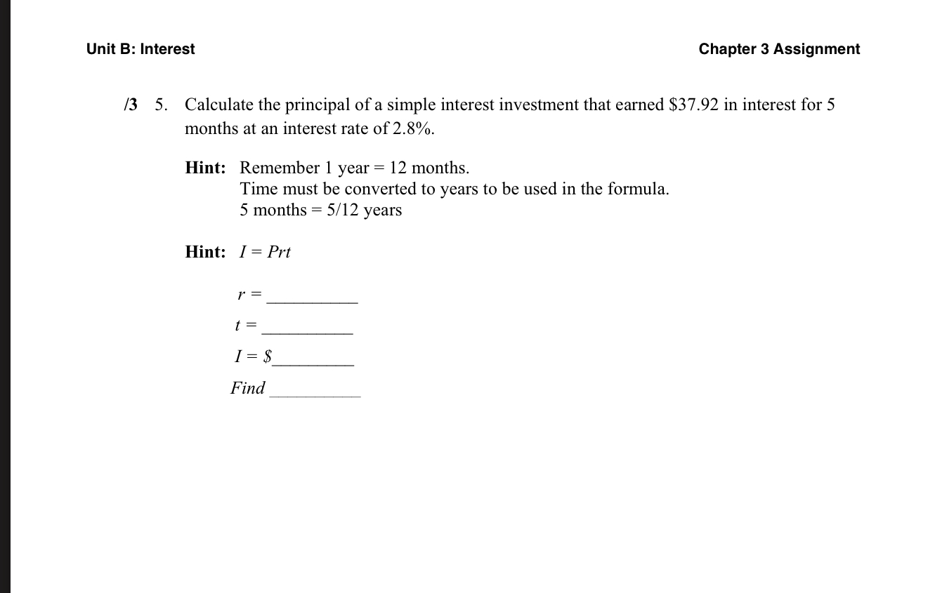 Solved /3 5. ﻿Calculate the principal of a simple interest | Chegg.com