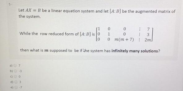 Solved Let AX=B be a linear equation system and let [A:B] be | Chegg.com
