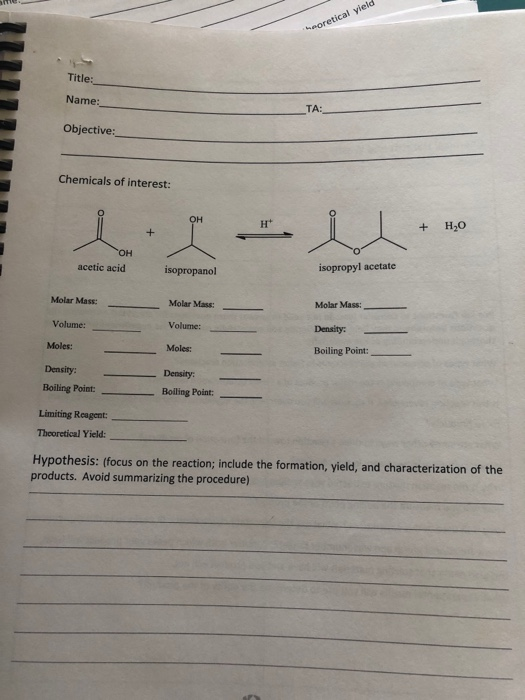 Solved EXPERIMENT 10 FISCHER ESTERIFICATION: SYNTHESIS OF AN | Chegg.com