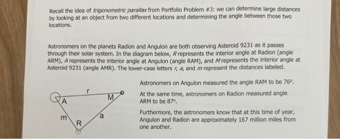 Solved Recall the idea of trigonometric parallax from | Chegg.com