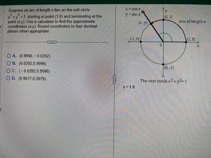 Solved Suppose an arc of length s lies on the unit circle | Chegg.com