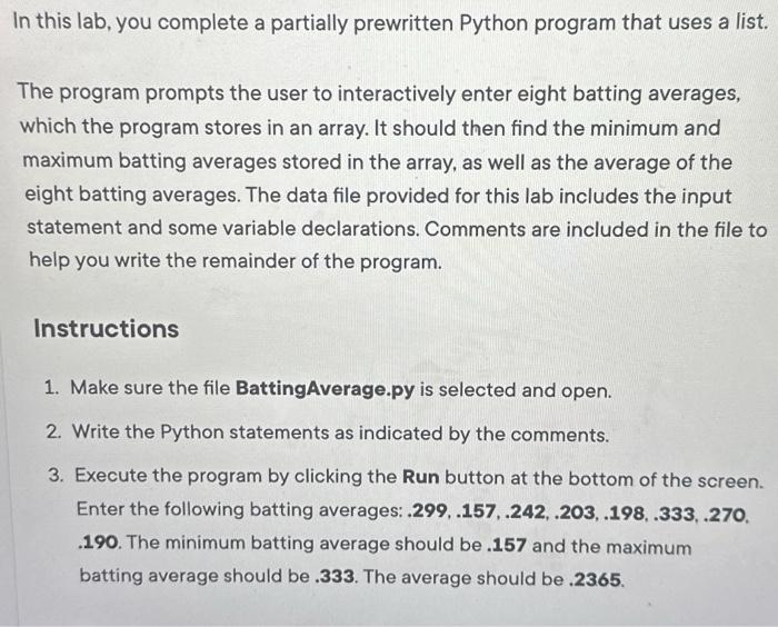 Solved In this lab, you complete a partially prewritten | Chegg.com