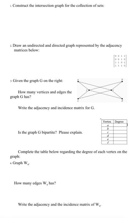 Solved 1. Construct the intersection graph for the | Chegg.com