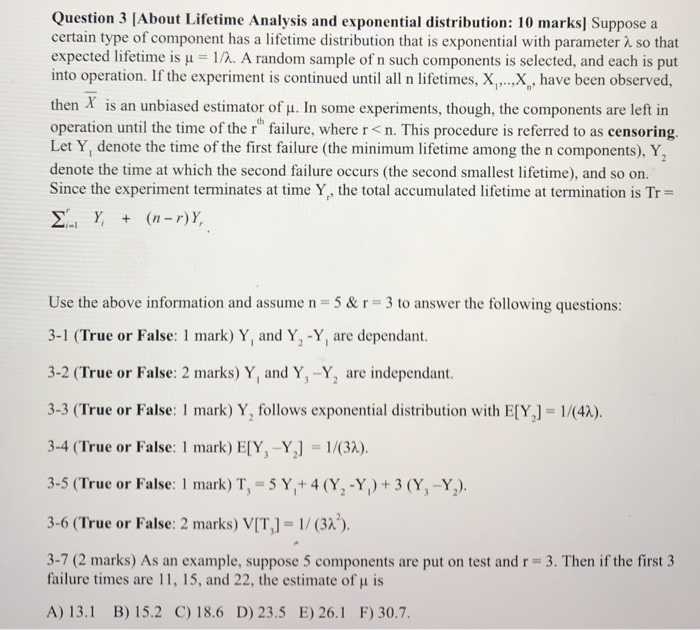 Question 3 [about Lifetime Analysis And Exponential