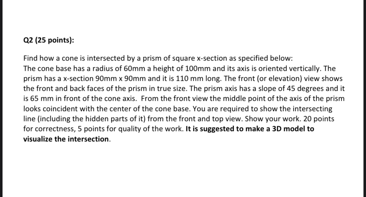 Solved Q2 (25 ﻿points):Find how a cone is intersected by a | Chegg.com