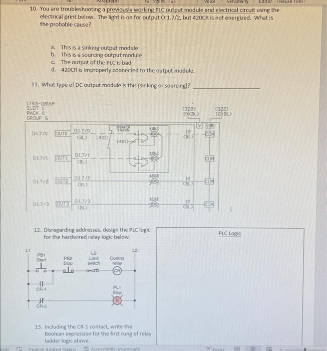 Solved 10. You are troubleshooting a previously working PLC | Chegg.com