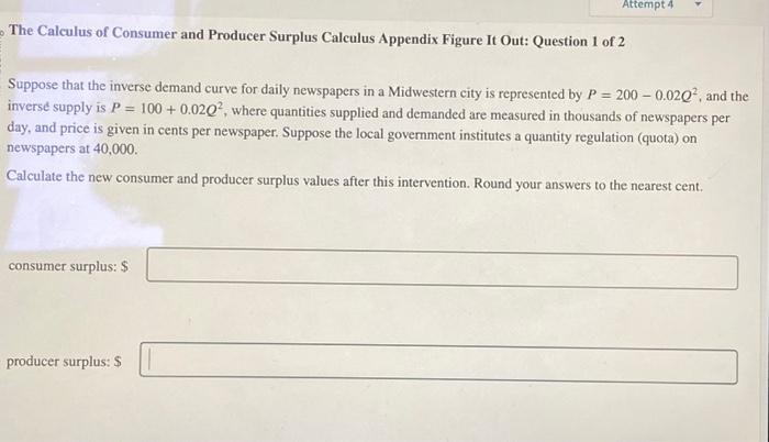 Solved The Calculus of Consumer and Producer Surplus | Chegg.com