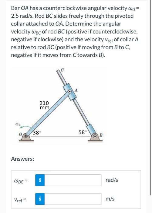 Solved Bar OA has a counterclockwise angular velocity ω0= | Chegg.com