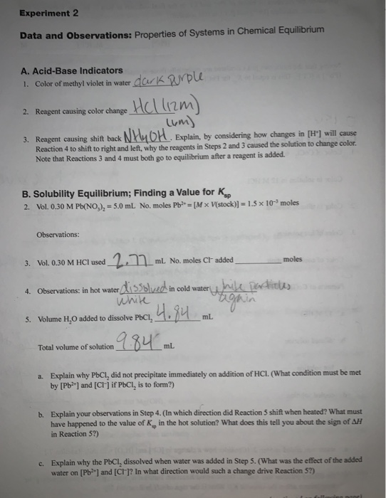 Experiment 2 Data and Observations: Properties of | Chegg.com