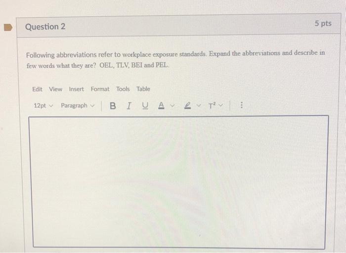 Solved Following abbreviations refer to workplace exposure | Chegg.com