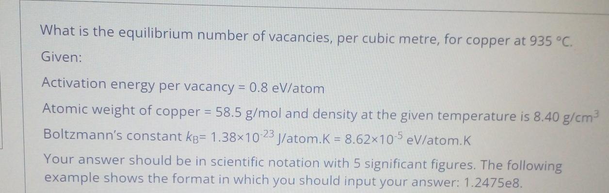 Solved What is the equilibrium number of vacancies, per | Chegg.com