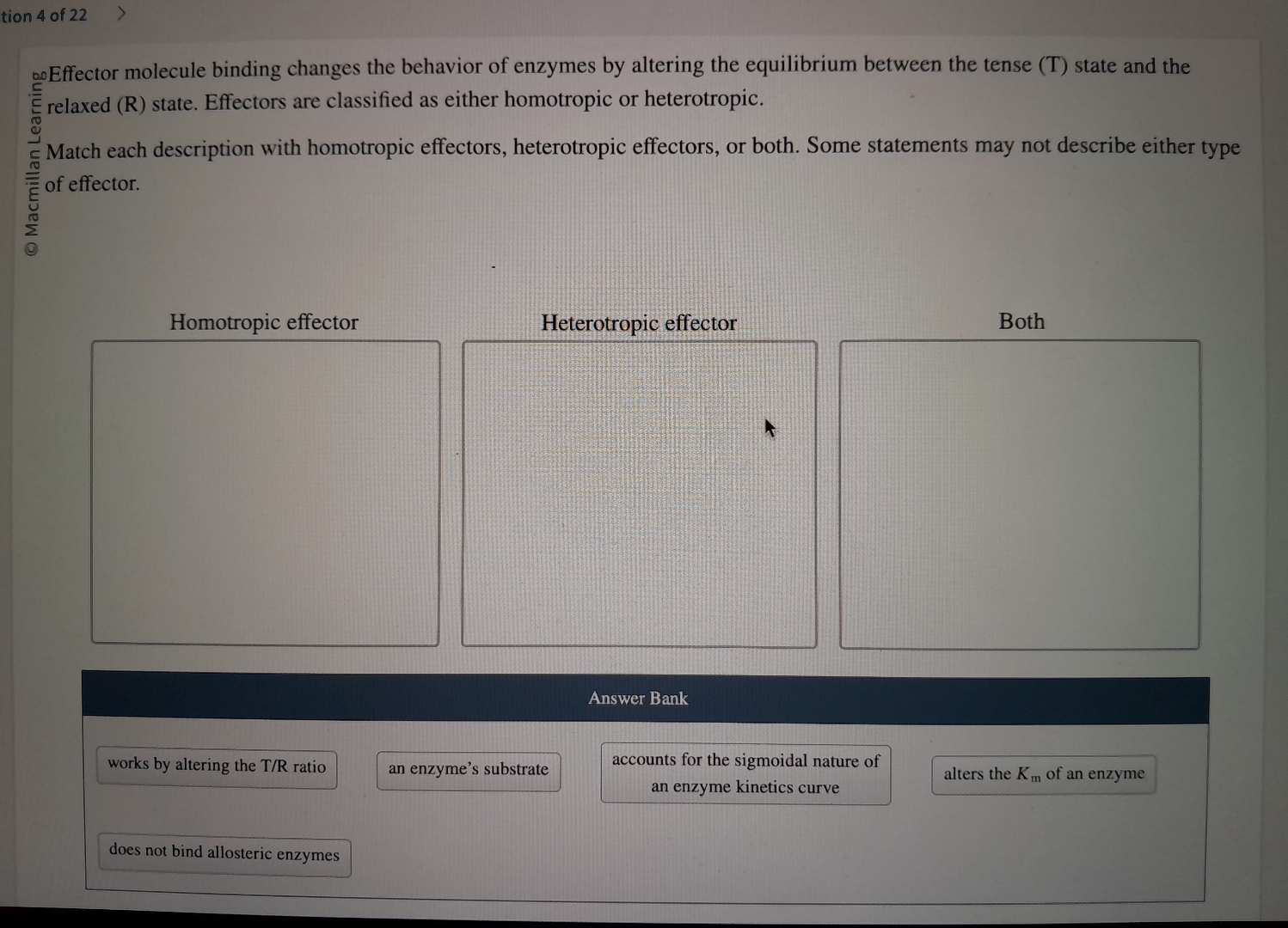 Solved tion 4 ﻿of 22Homotropic effectorHeterotronic | Chegg.com