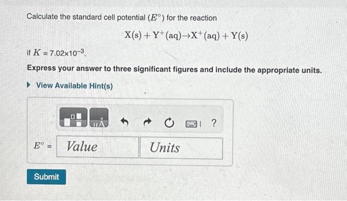 Solved Calculate The Standard Cell Potential E∘ For The