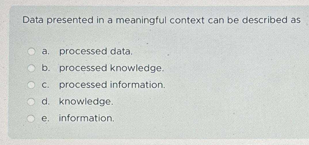 Solved Data presented in a meaningful context can be | Chegg.com