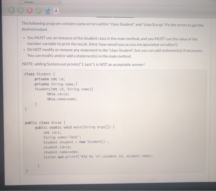 Solved Canvas The following program contains some errors | Chegg.com