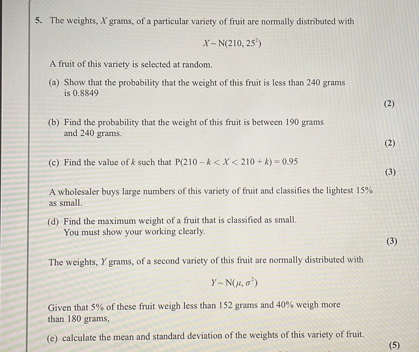 The weights, x ﻿grams, of a particular variety of | Chegg.com
