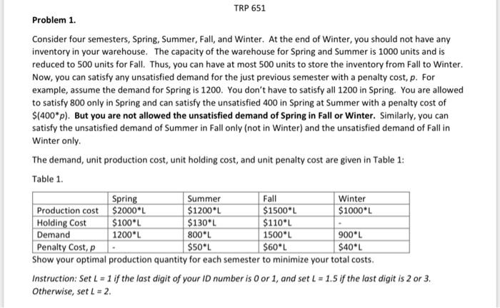 Consider four semesters, Spring, Summer, Fall, and | Chegg.com