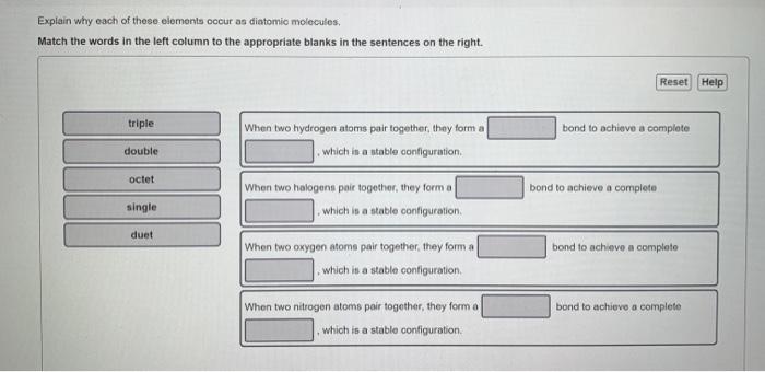 Solved Explain why each of these elements occur as diatomic | Chegg.com