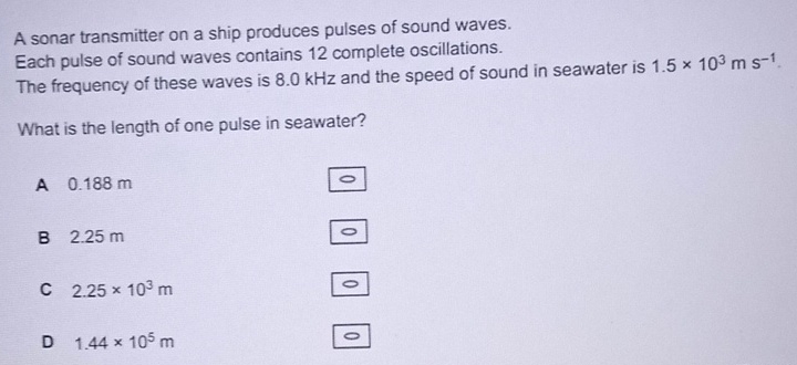 Solved A sonar transmitter on a ship produces pulses of | Chegg.com