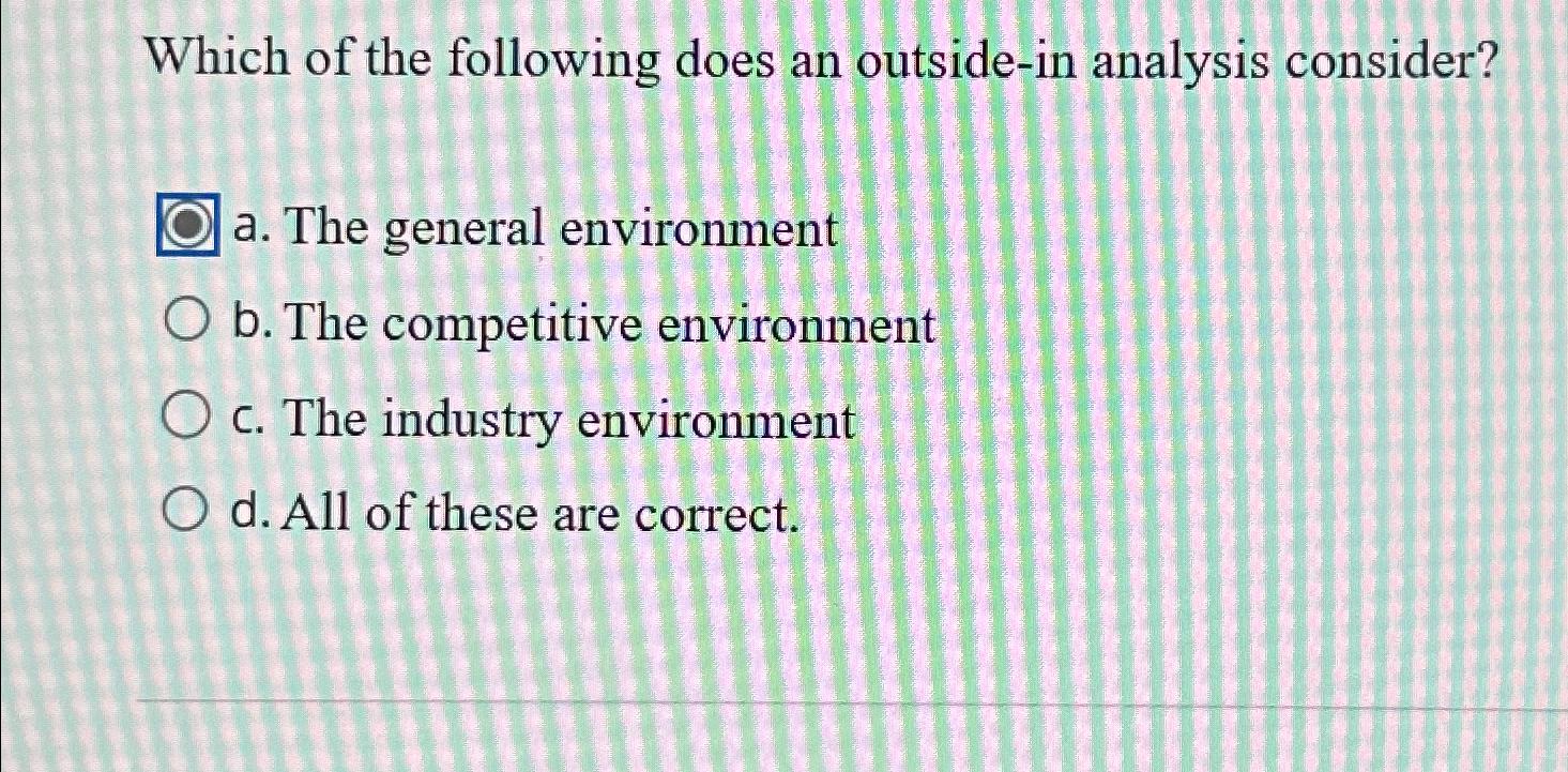Solved Which of the following does an outside-in analysis | Chegg.com