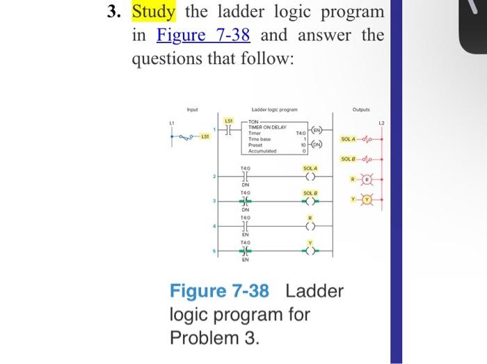 Solved 3. Study the ladder logic program in Figure 7-38 and | Chegg.com