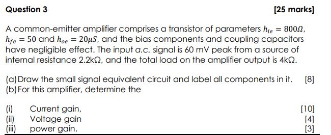 Solved Question 3[25 ﻿marks]A common-emitter amplifier | Chegg.com
