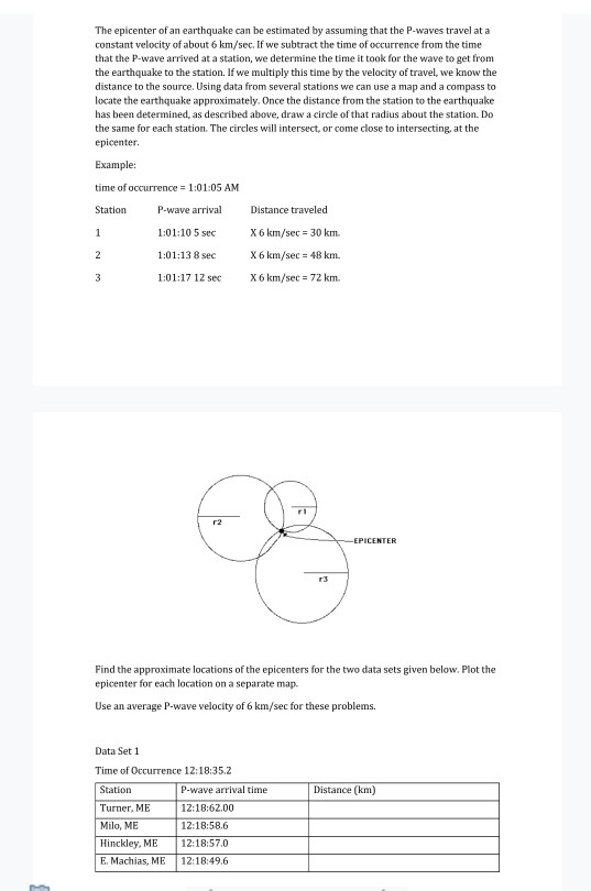 Solved Part 1: Epicenter and Magnitude Use the following | Chegg.com