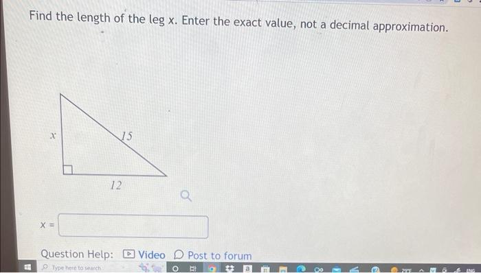 Solved Find the length of the leg x. Enter the exact value, | Chegg.com