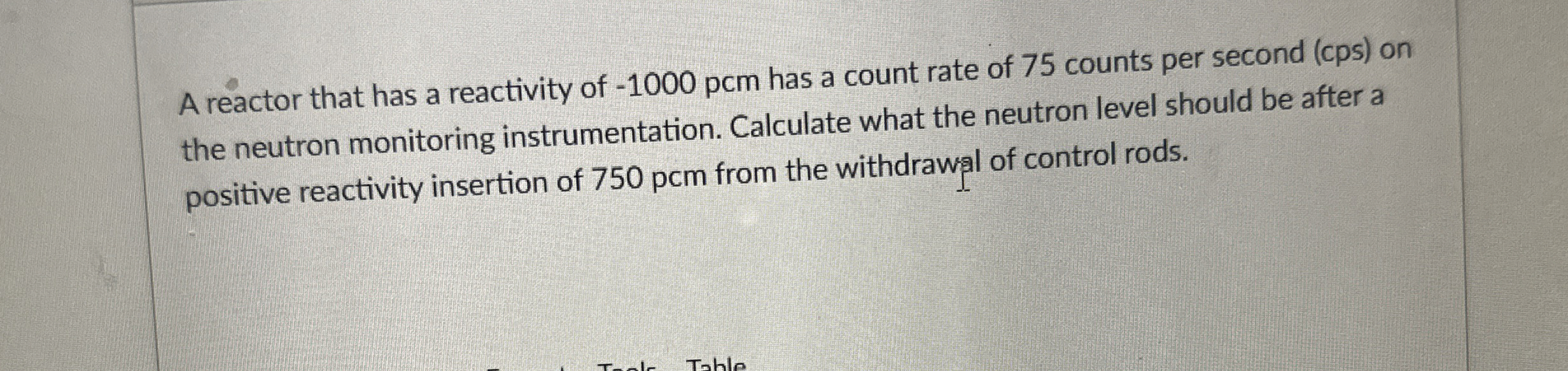 Solved A reactor that has a reactivity of -1000 ﻿pcm has a | Chegg.com