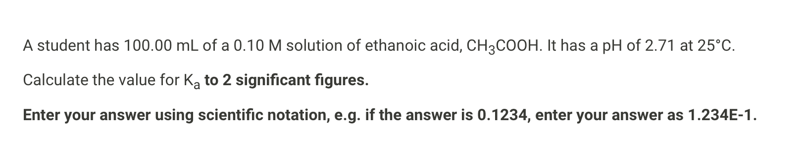 Solved A student has 100.00mL ﻿of a 0.10M ﻿solution of | Chegg.com