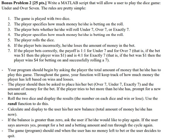 Solved Bonus Problem 2 25 Pts Write A Matlab Script That