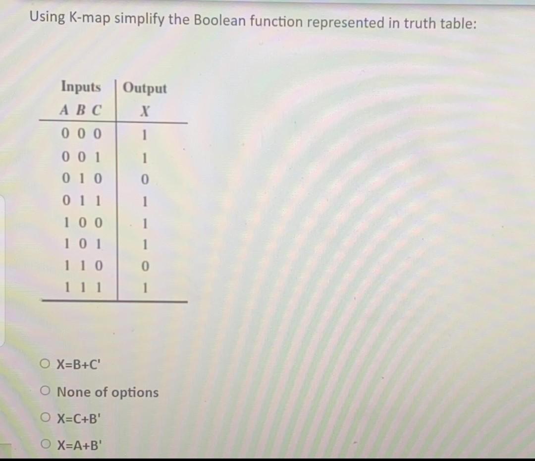 Solved Using K-map simplify the Boolean function represented | Chegg.com
