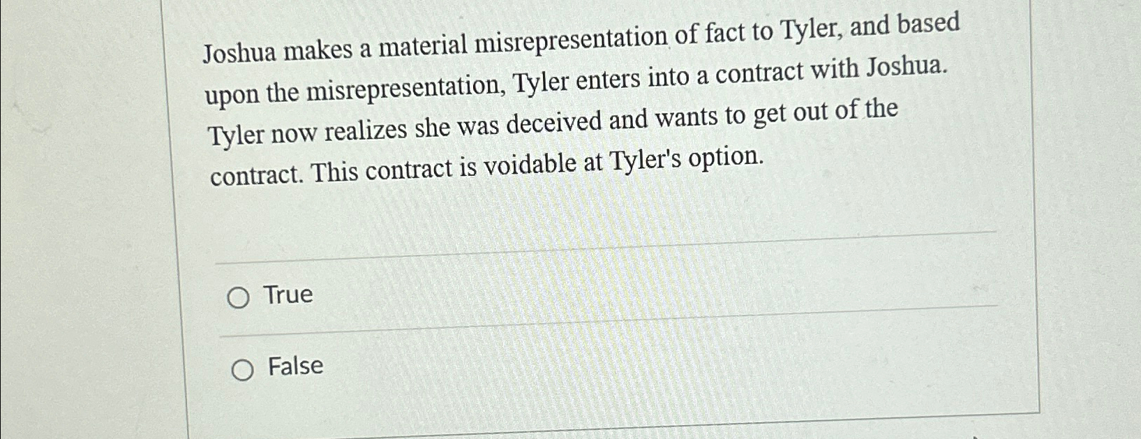 Solved Joshua makes a material misrepresentation of fact to | Chegg.com