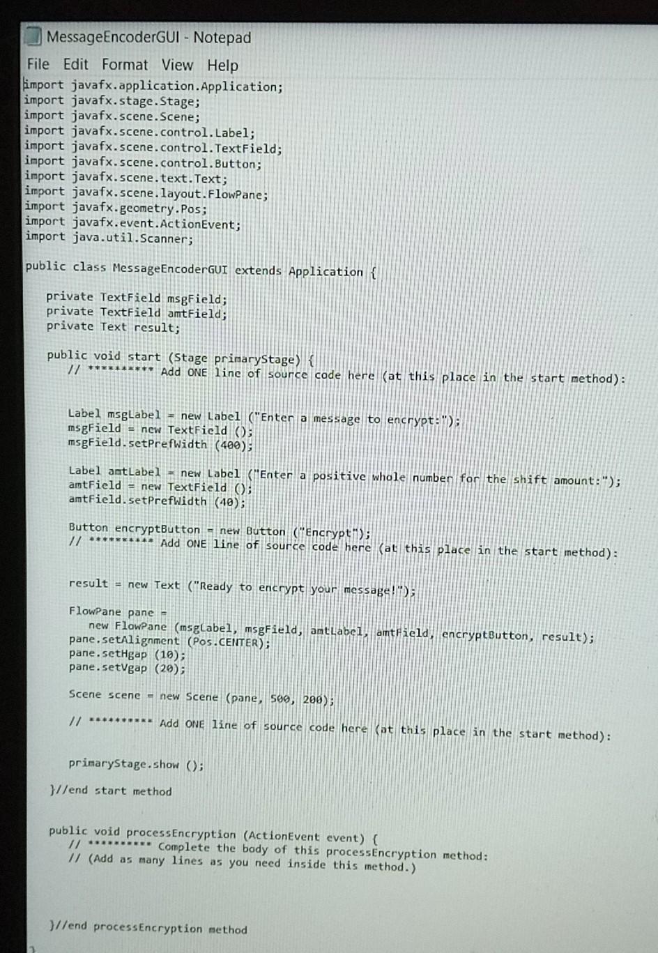 Solved For this question, you will complete a JavaFX GUI | Chegg.com
