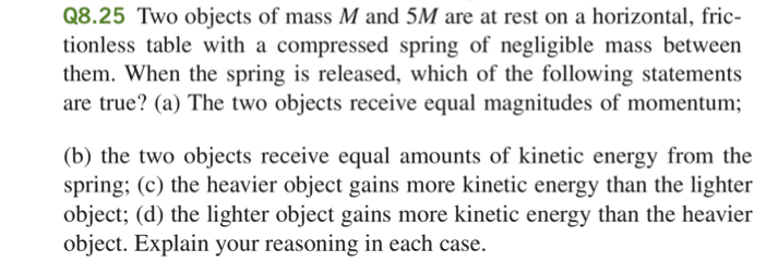 Solved Q8.25 ﻿Two objects of mass M ﻿and 5M ﻿are at rest on | Chegg.com