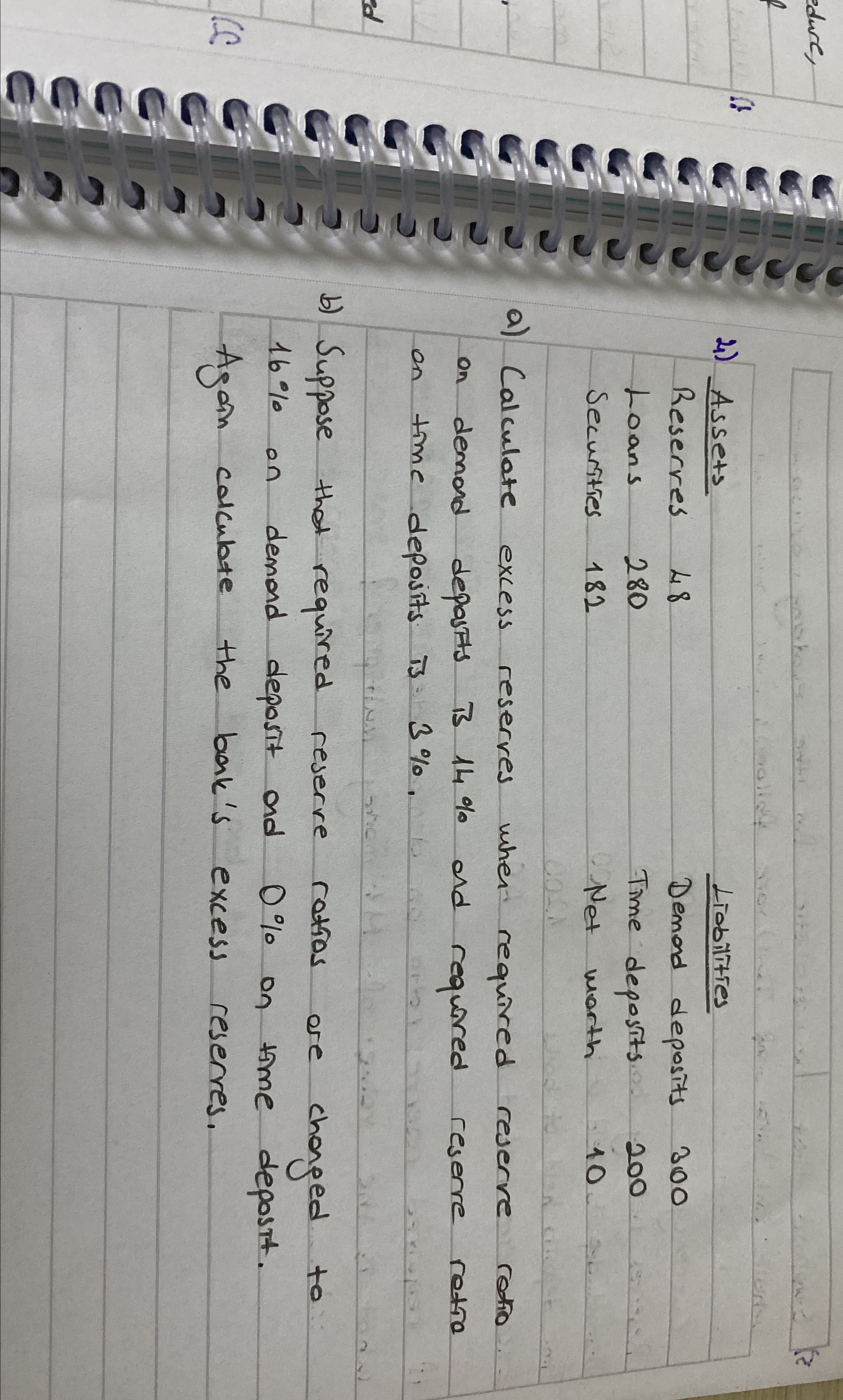 Solved a) ﻿Calculate excess reserves when required reserve | Chegg.com