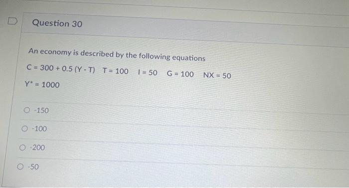 Solved An economy is described by the following equations | Chegg.com