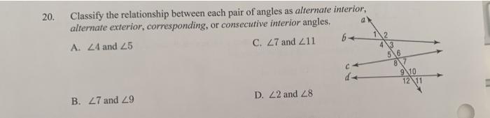 Solved 20. Classify the relationship between each pair of | Chegg.com