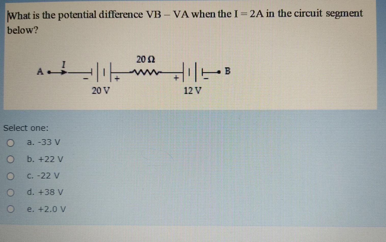 Solved What is the potential difference VB-VA when the I=2A | Chegg.com
