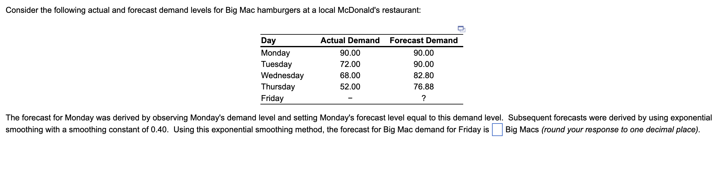 Consider the following actual and forecast demand | Chegg.com