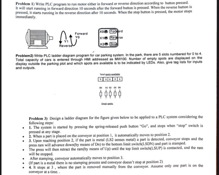 Solved Problem 1) ﻿Write PLC program to run motor either in | Chegg.com