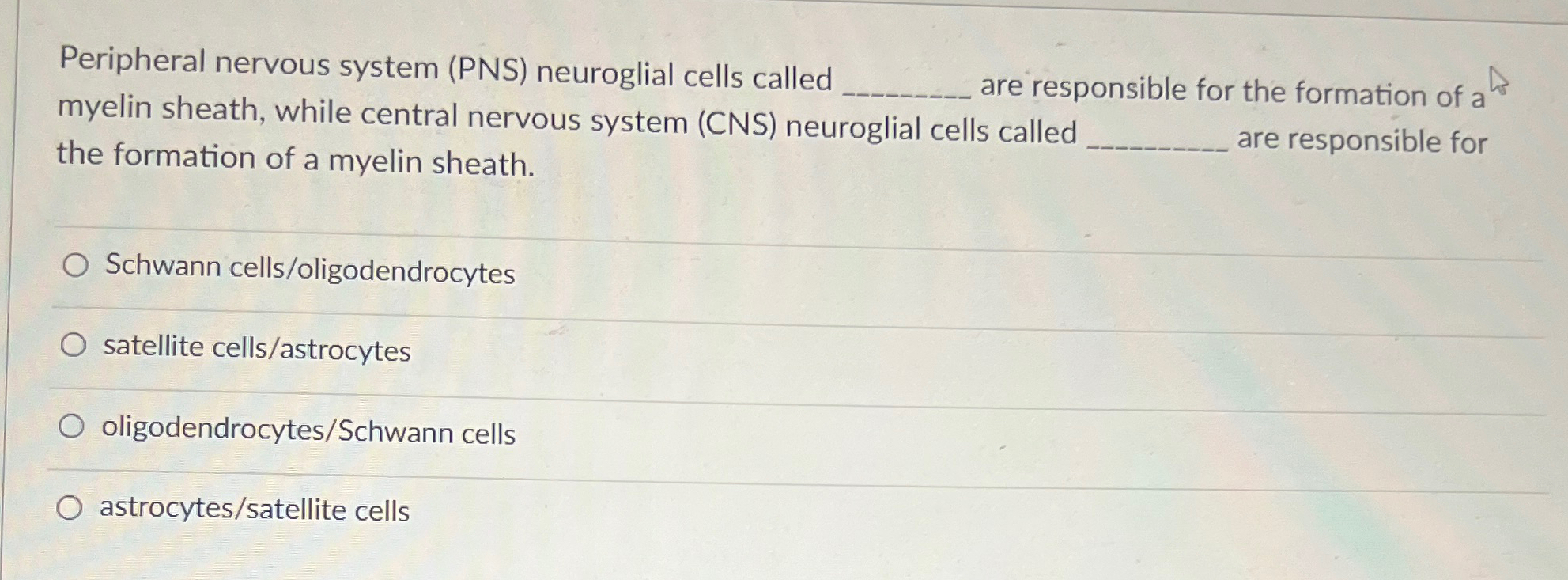 Solved Peripheral nervous system (PNS) ﻿neuroglial cells | Chegg.com