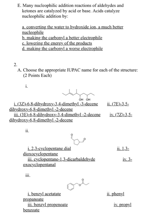 Solved E. Many nucleophilic addition reactions of aldehydes | Chegg.com